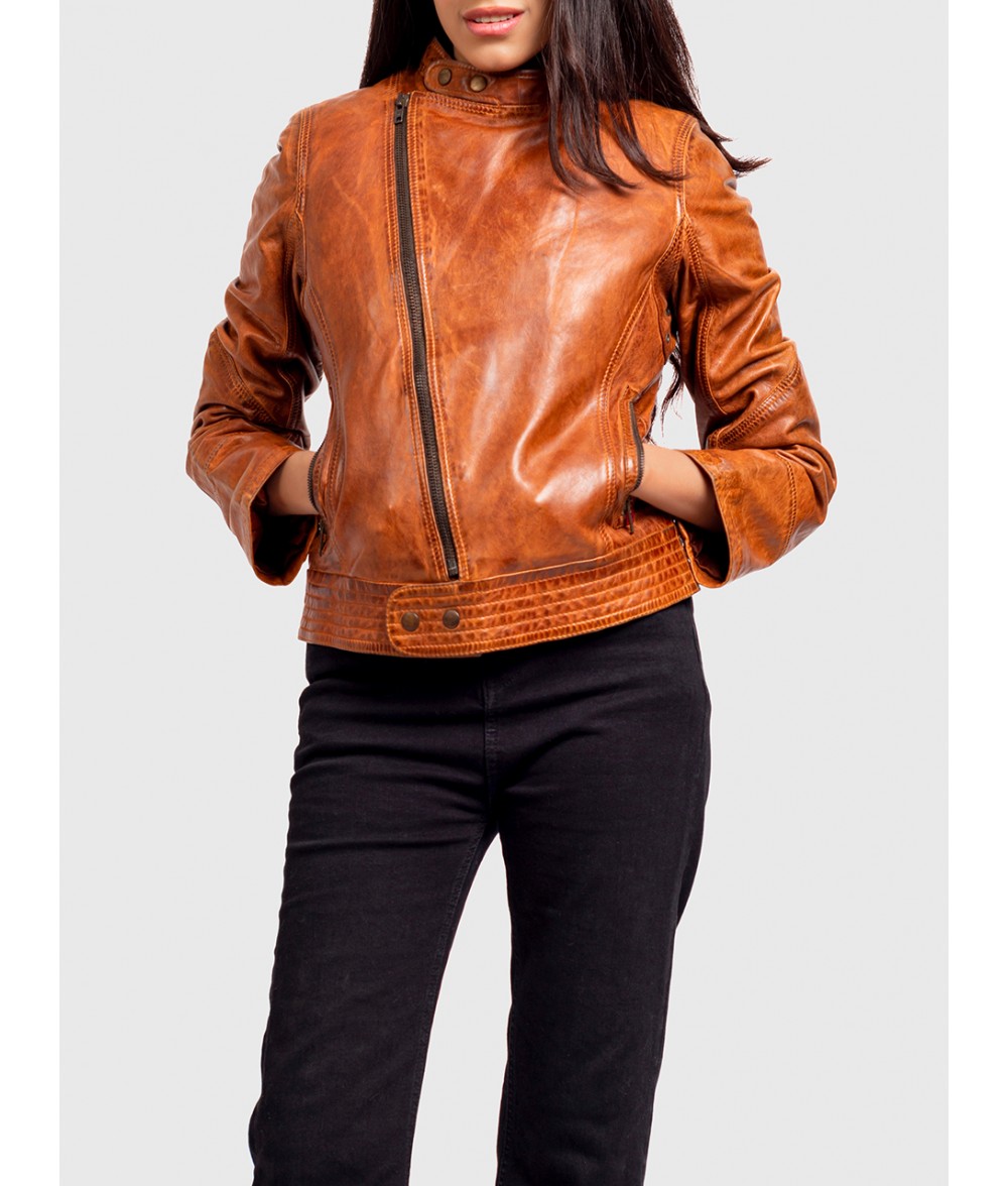 Pam Tan Brown Biker Jacket | Alaskan Leather Company